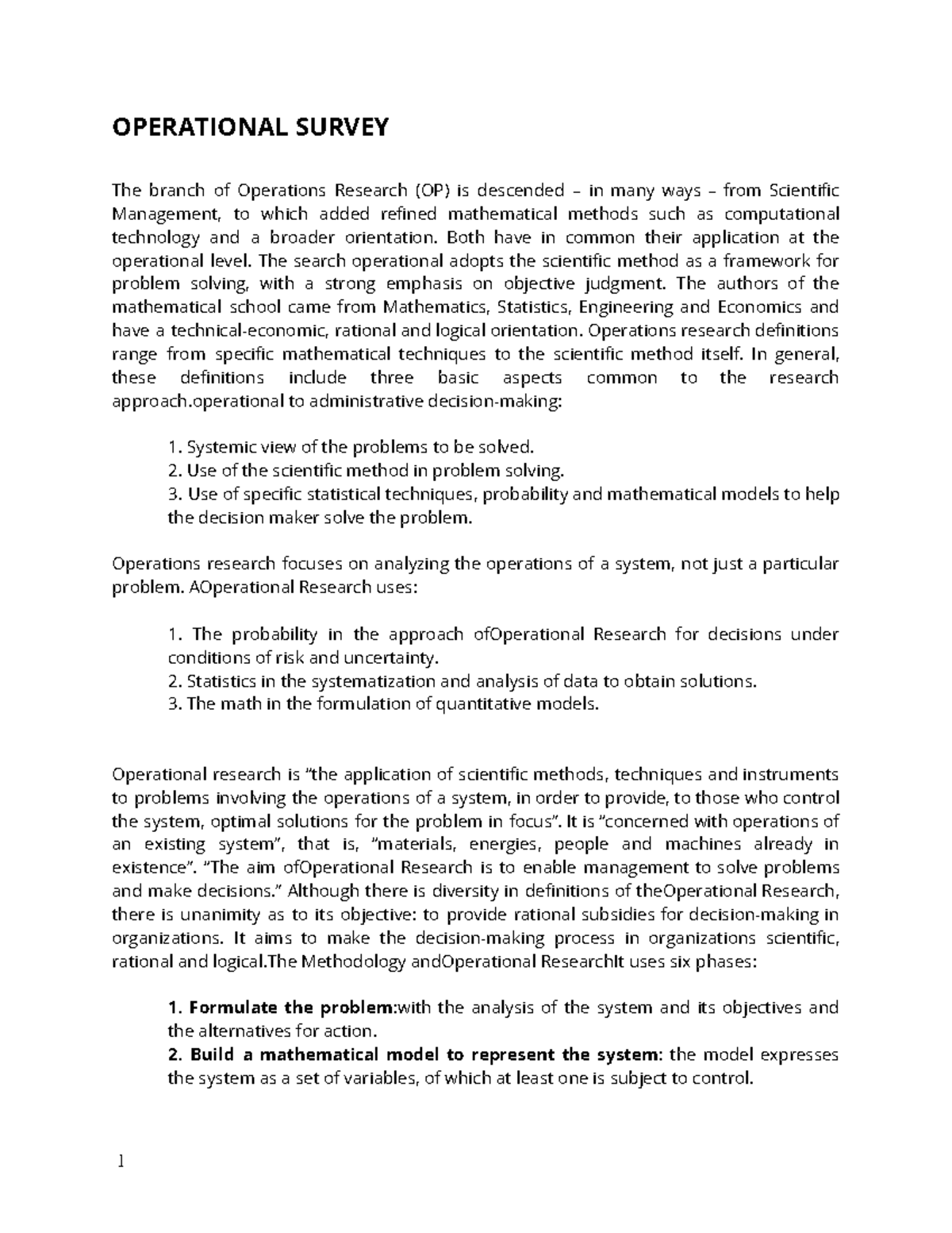 Operational Research. - OPERATIONAL SURVEY The branch of Operations ...