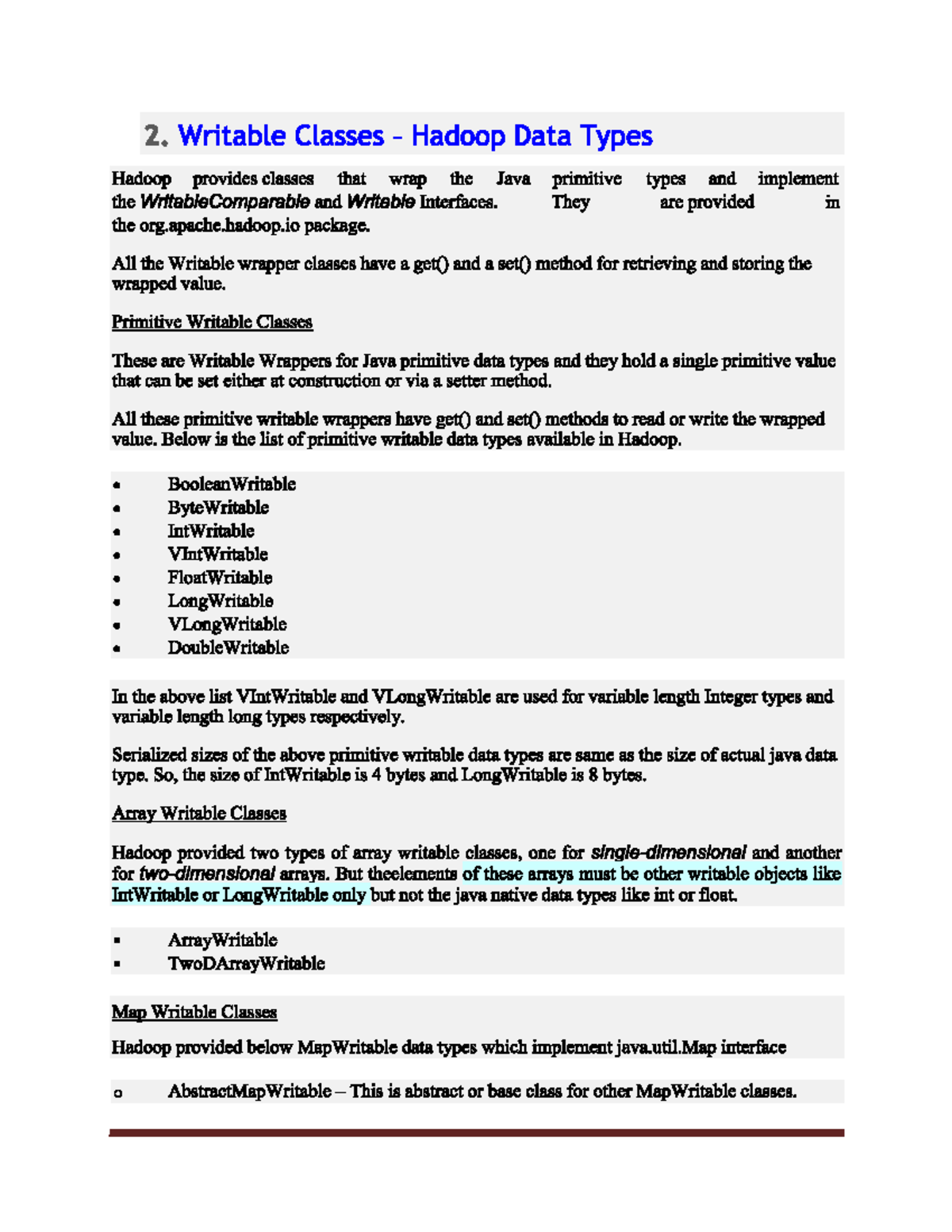 Writable Classes – Hadoop Data Types - Artificial Intelligence - Studocu