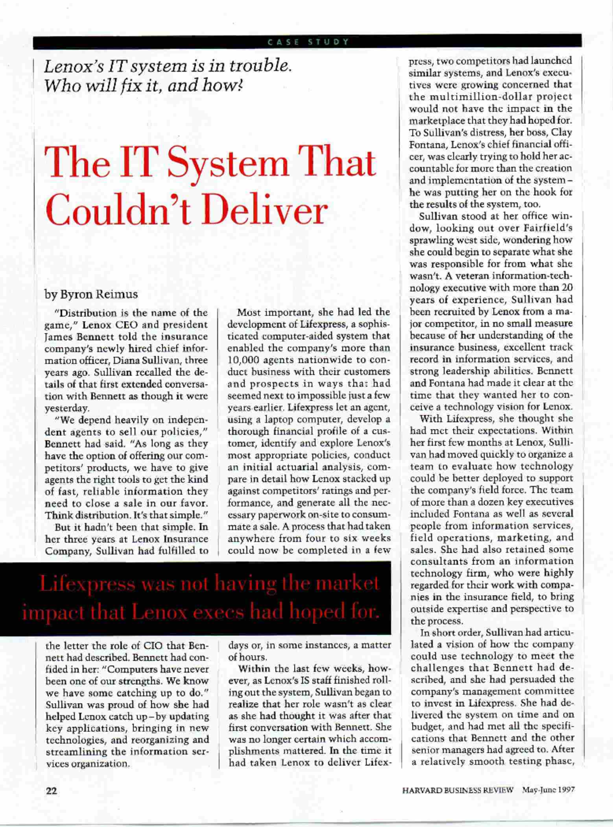 ITSystems That Couldnot Deliver HBRCase ITInfra - Management Information System - Studocu