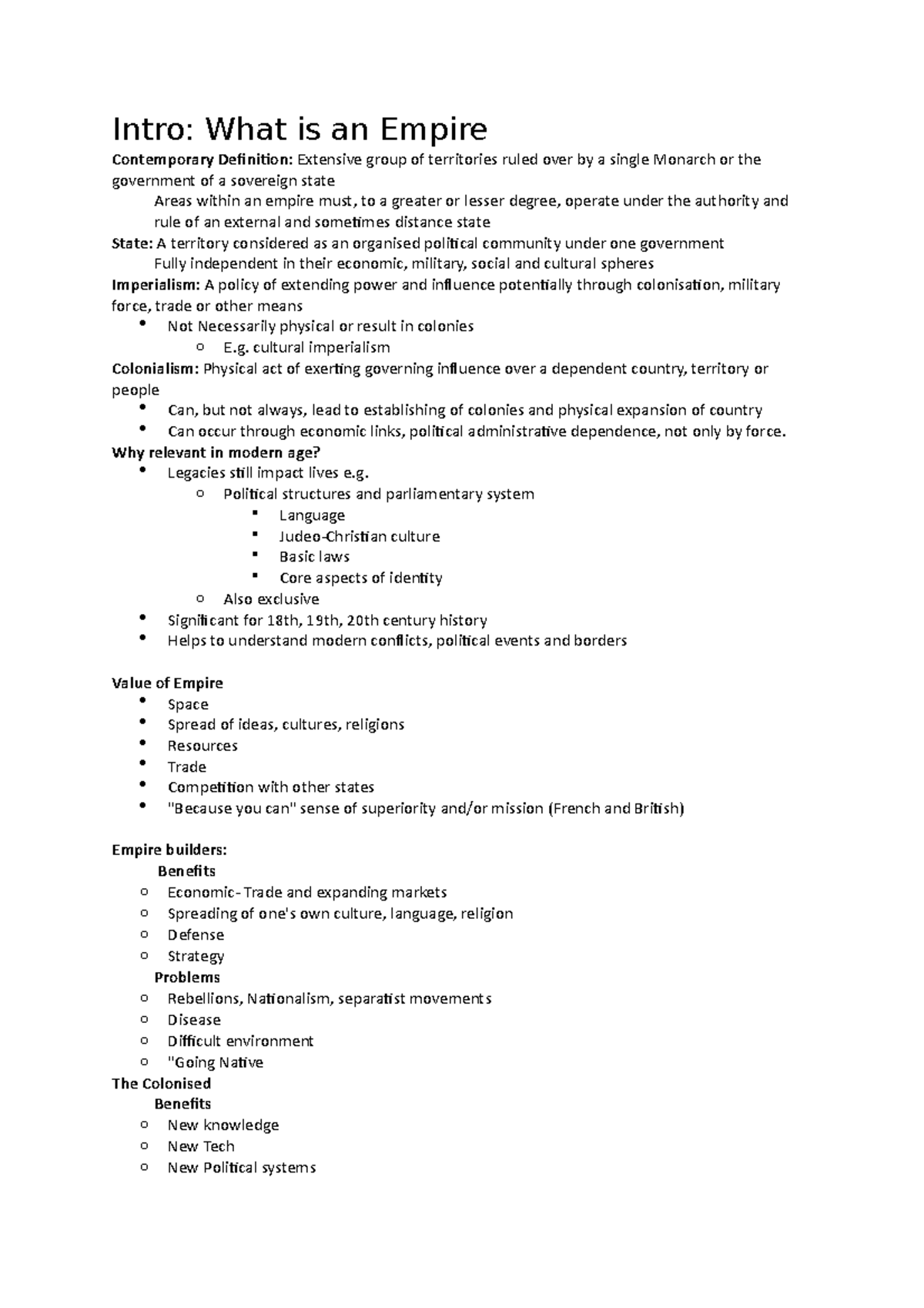 Introduction to Empires (HIST 1001) Lecture Notes - Intro: What is an ...