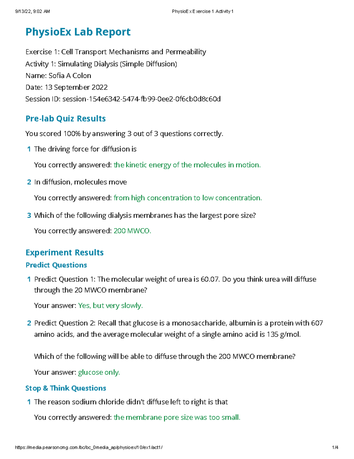 Physio Ex Exercise 1 Activity 1 - PhysioEx Lab Report Exercise 1: Cell ...