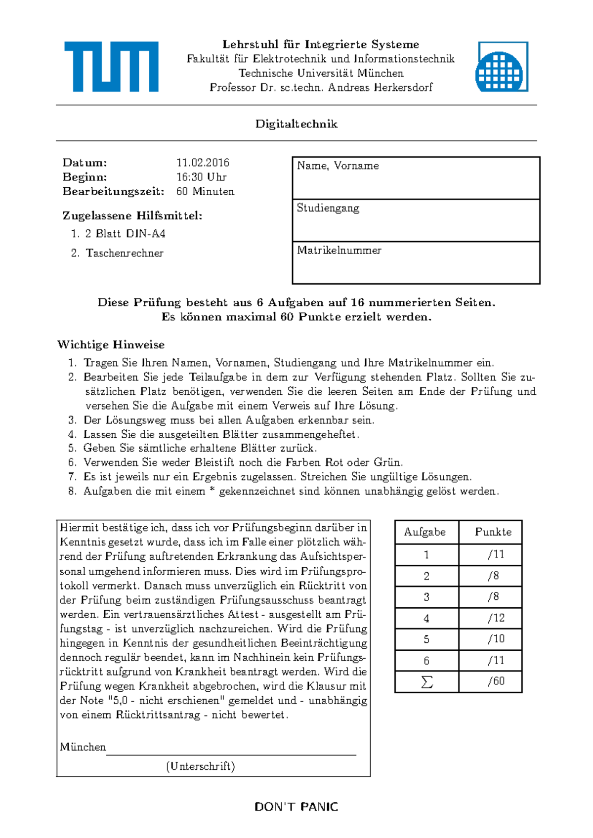 Klausur in Digital - Lehrstuhl für Integrierte Systeme Fakultät für ...