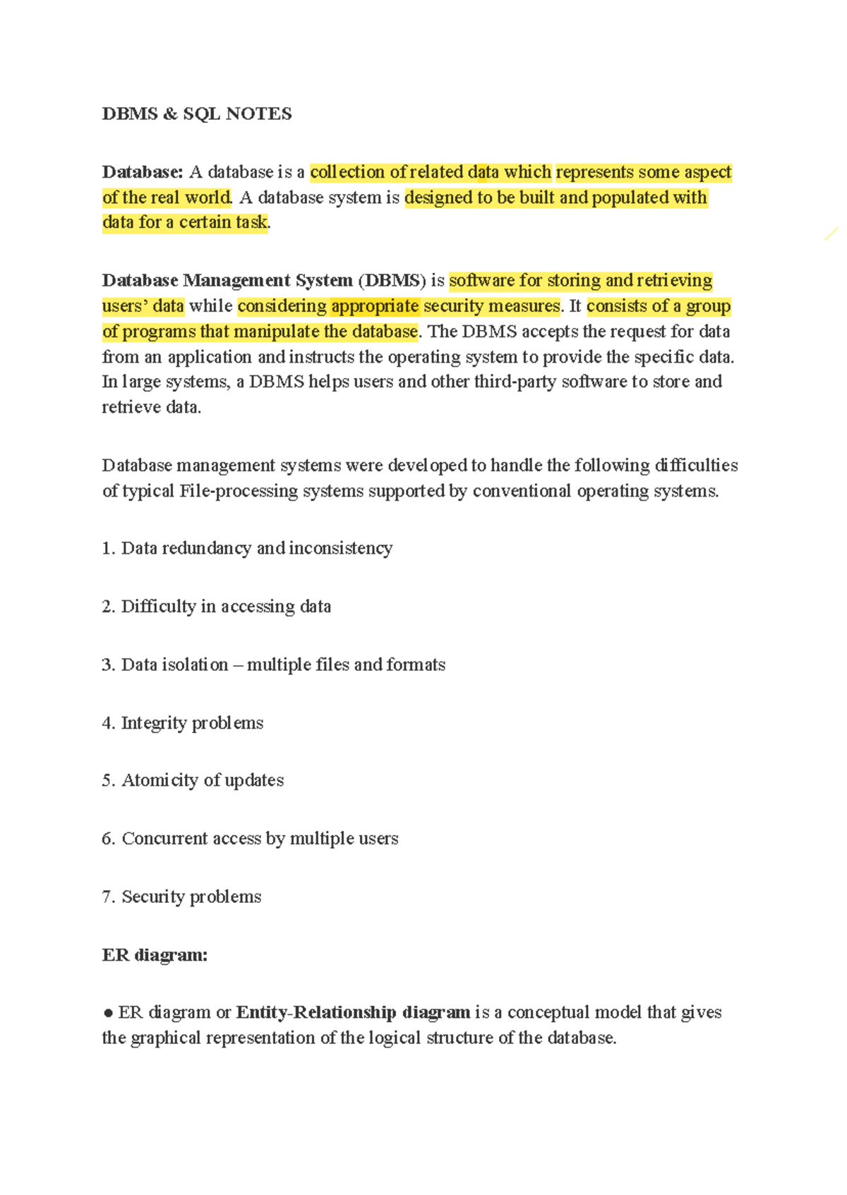 Dbms And Sql Notes Summary Database Management Systems Dbms And Sql 4475