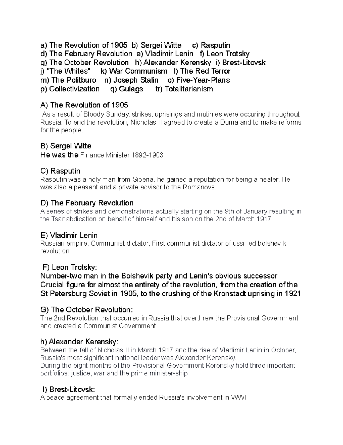 World history notes 3 - a) The Revolution of 1905 b) Sergei Witte c ...