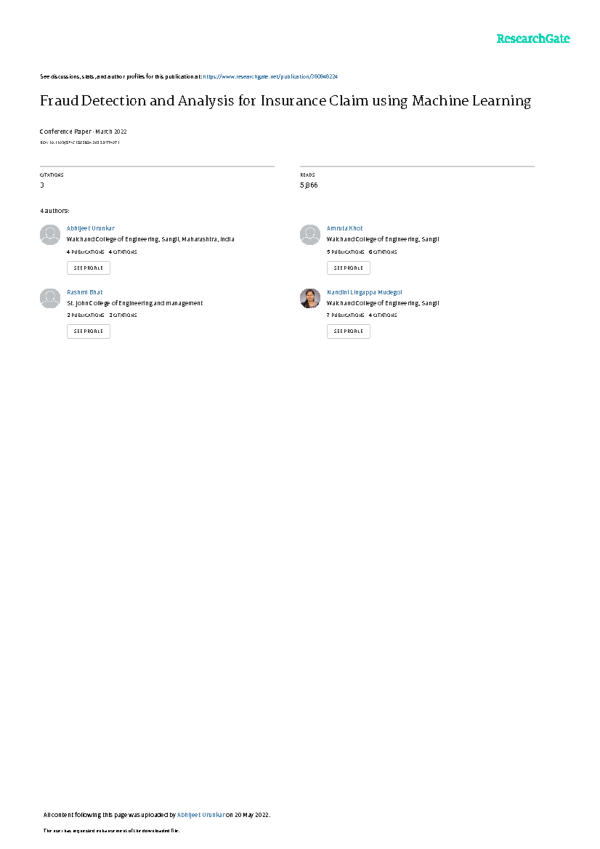 Fraud Detection and Analysis for Insurance Claim using Machine Learning ...