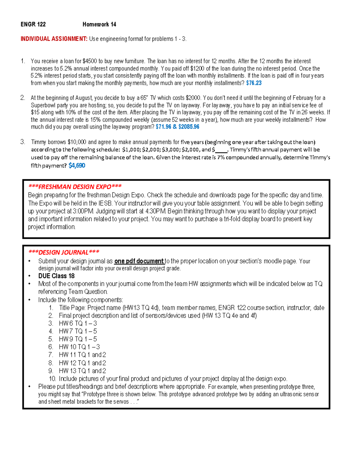 Homework 14 122 - ENGR 12 2 Homework 14 INDIVIDUAL ASSIGNMENT: Use engineering format for ...