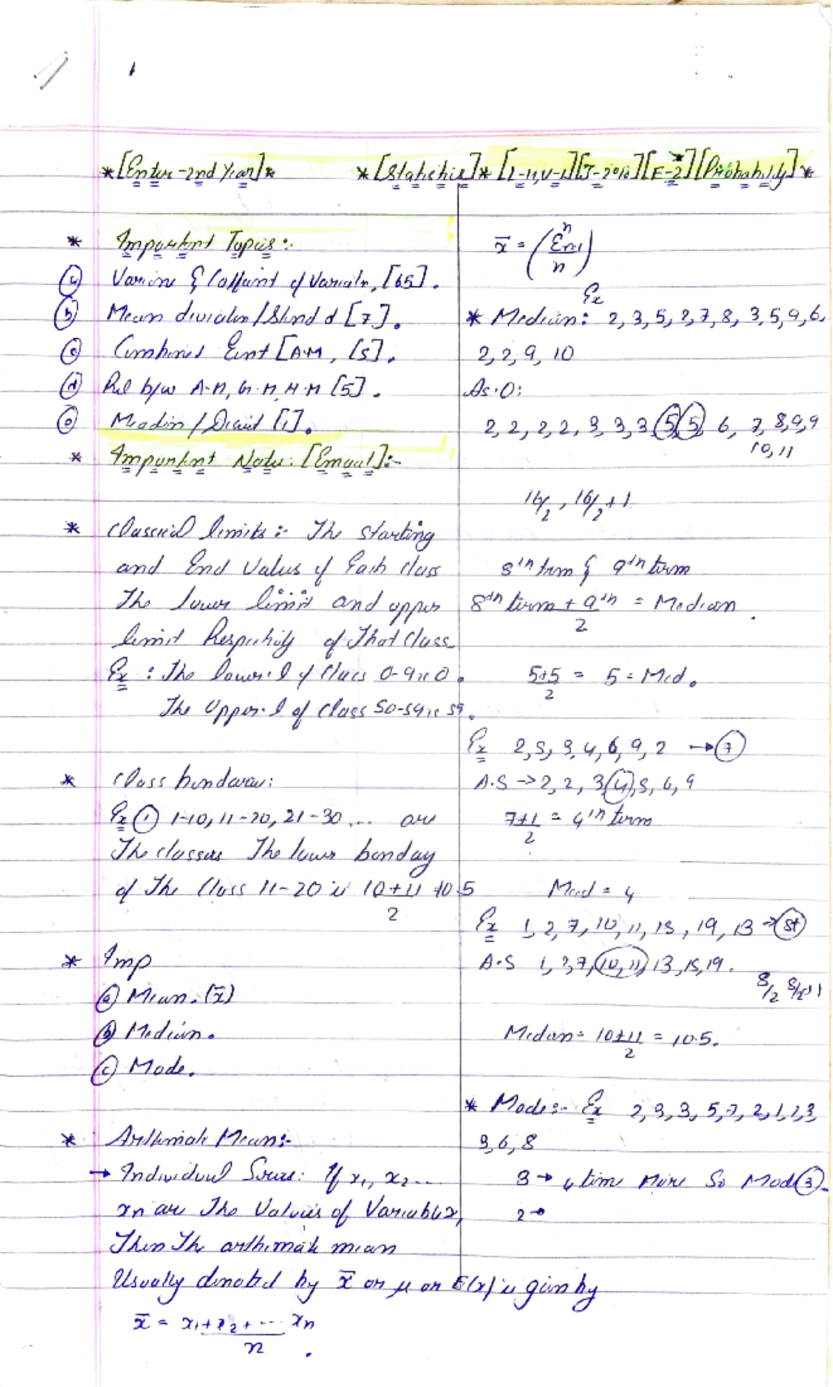 Statistics [ complete Notes with Examples and Imp Formulas ...