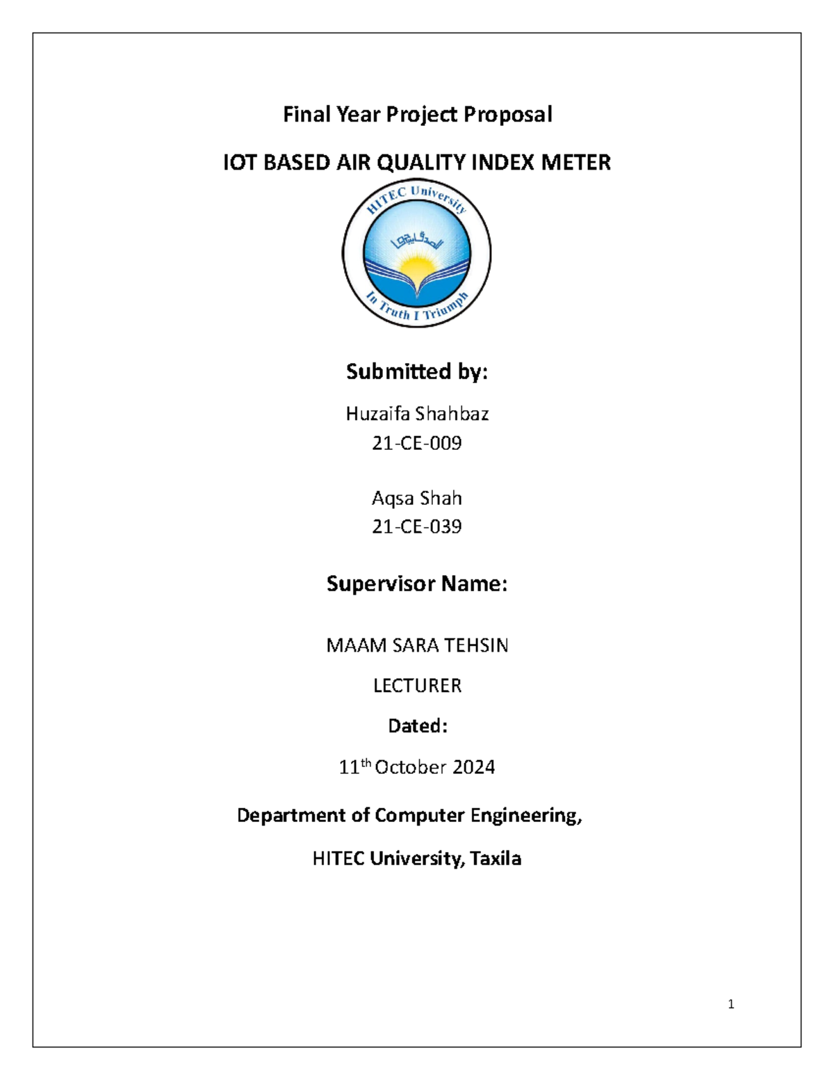 IOT Based AQI Meter Final YEAR Project Proposal - Final Year Project Proposal IOT BASED AIR ...
