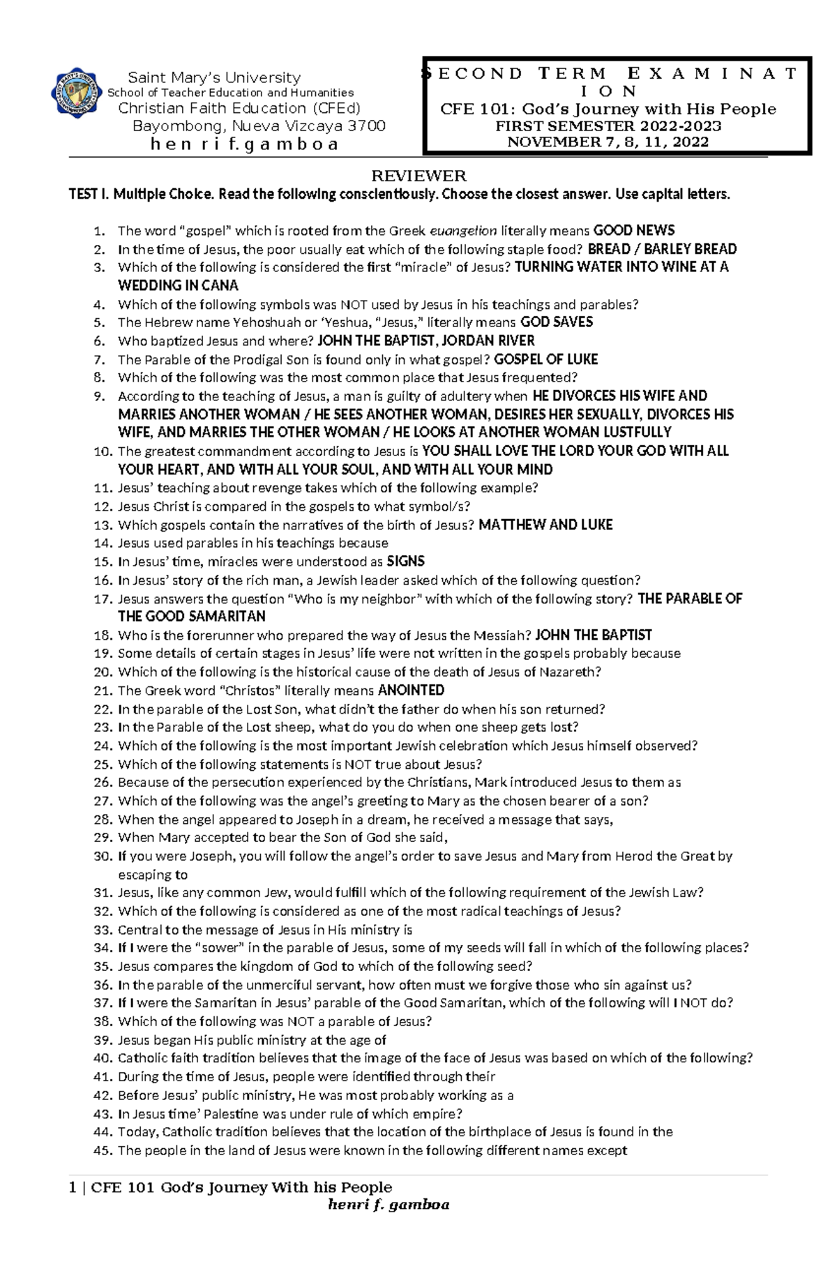 CFE%2010 1%20 Reviewer%20 Second%20TERM%20EXAM - Saint Mary’s ...