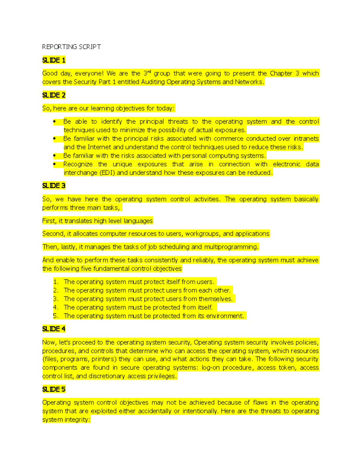 CHAPTER 3 AUDCIS - REPORTING SCRIPT SLIDE 1 Good day, everyone! We are ...
