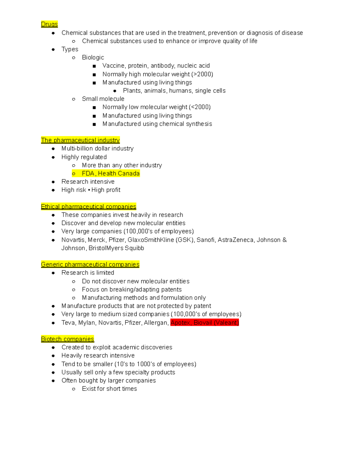 Topic 1 Drug industry - lecture notes - Drugs Chemical substances that ...
