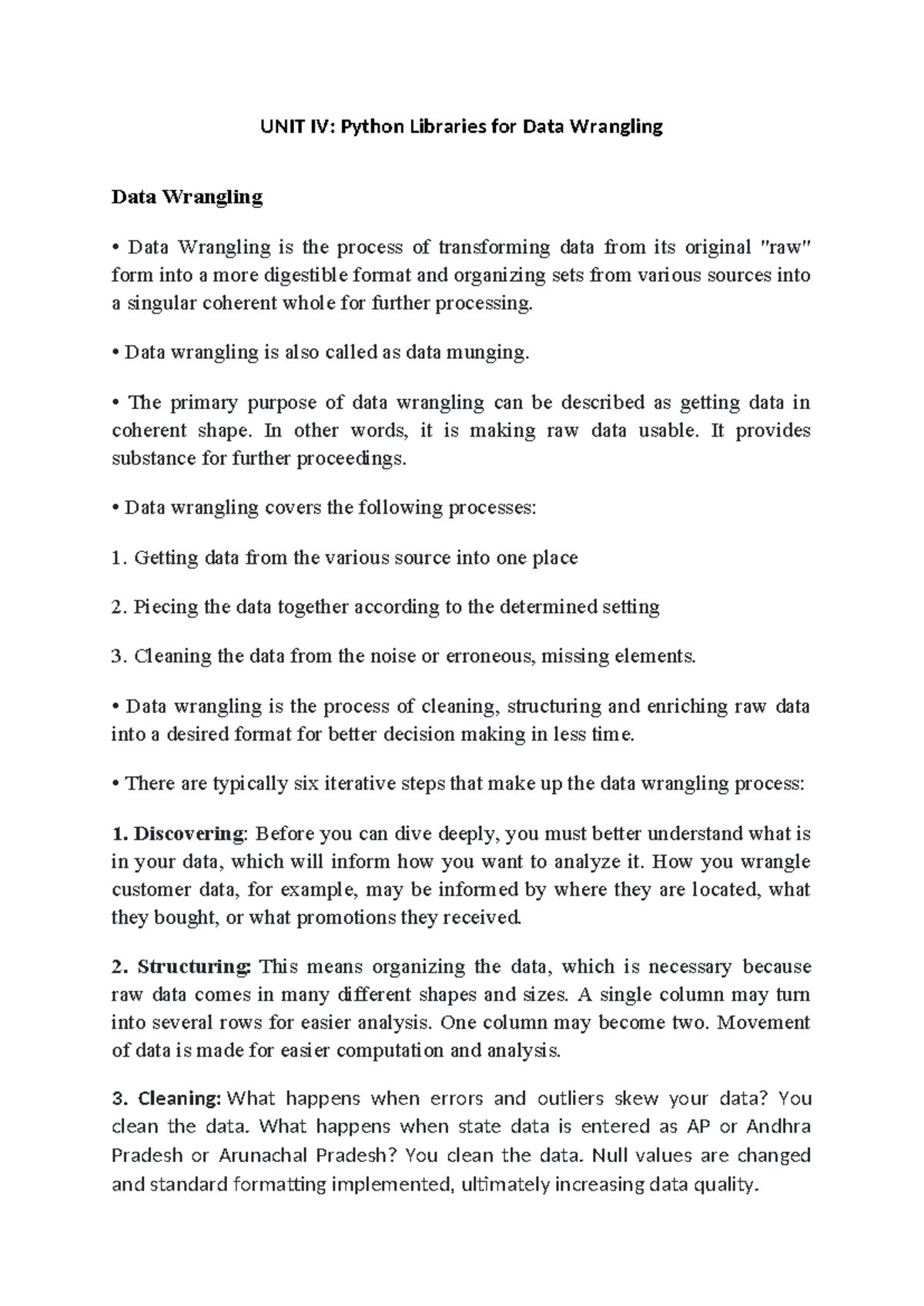 UNIT IV - NOTES - UNIT IV: Python Libraries for Data Wrangling Data ...