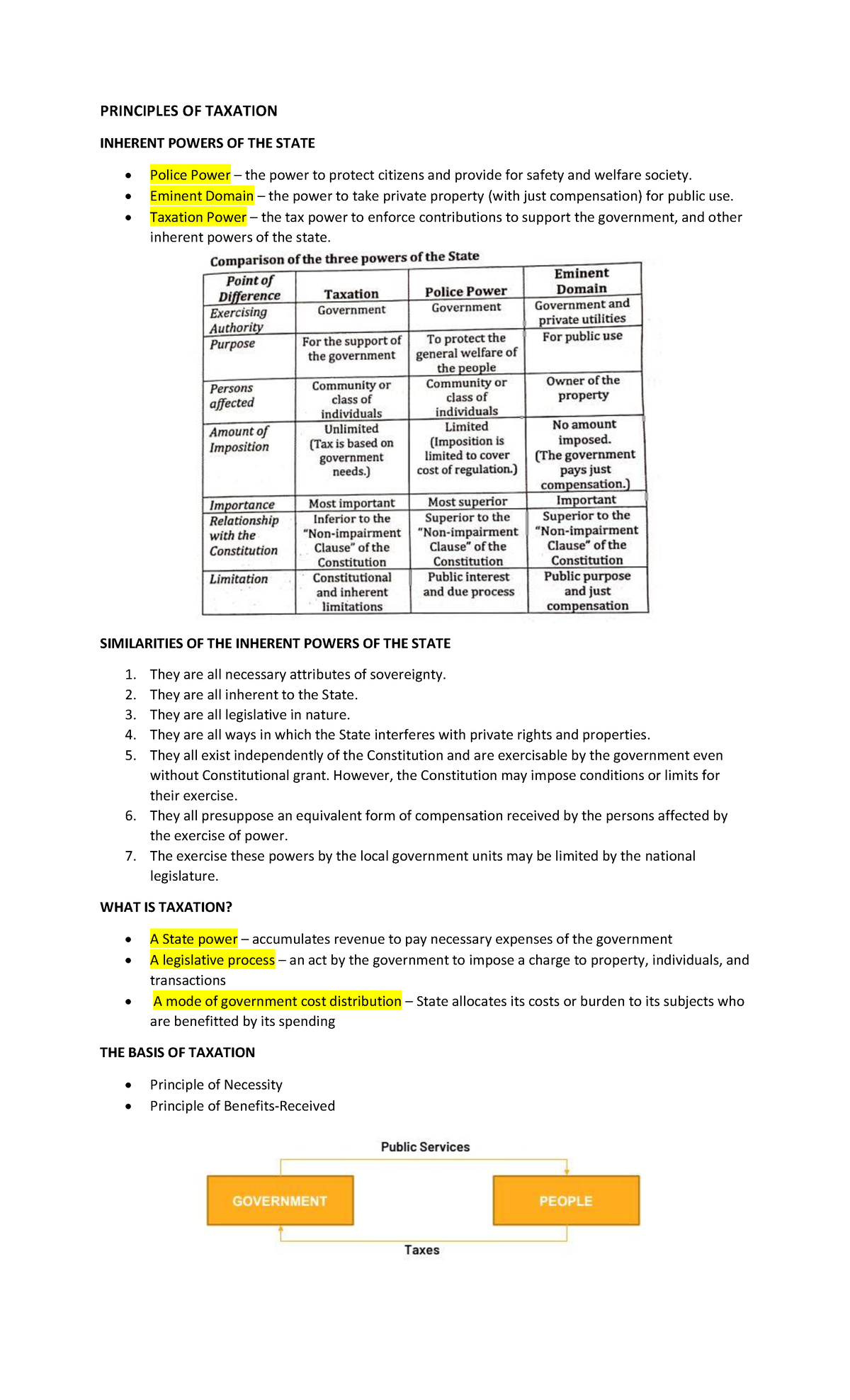 Principles OF Taxation-1 - PRINCIPLES OF TAXATION INHERENT POWERS OF ...