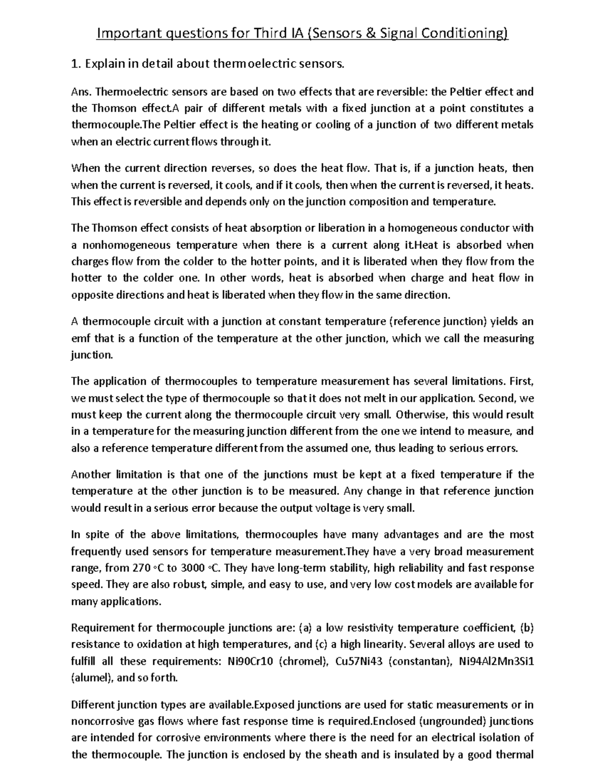 3rd Ia Qa Data Mining Notes Important Questions For Third Ia Sensors And Signal Conditioning