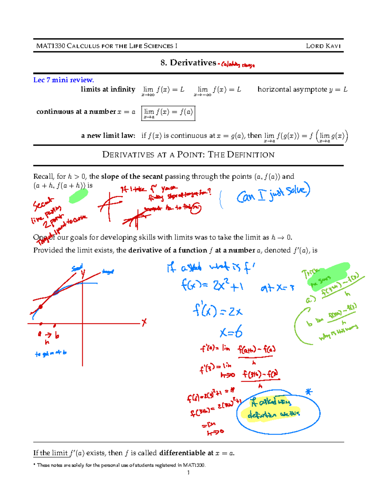 Lecture 8 - Math Material From Class - MAT1330 CALCULUS FOR THE LIFE ...