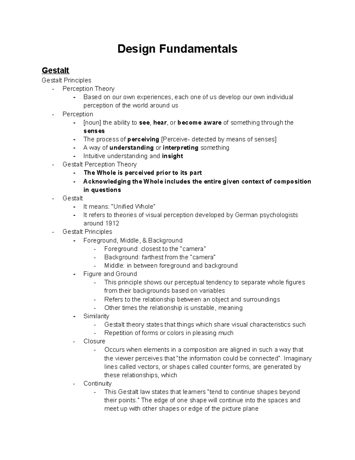 Notes Design Fundamentals - Design Fundamentals Gestalt Gestalt ...