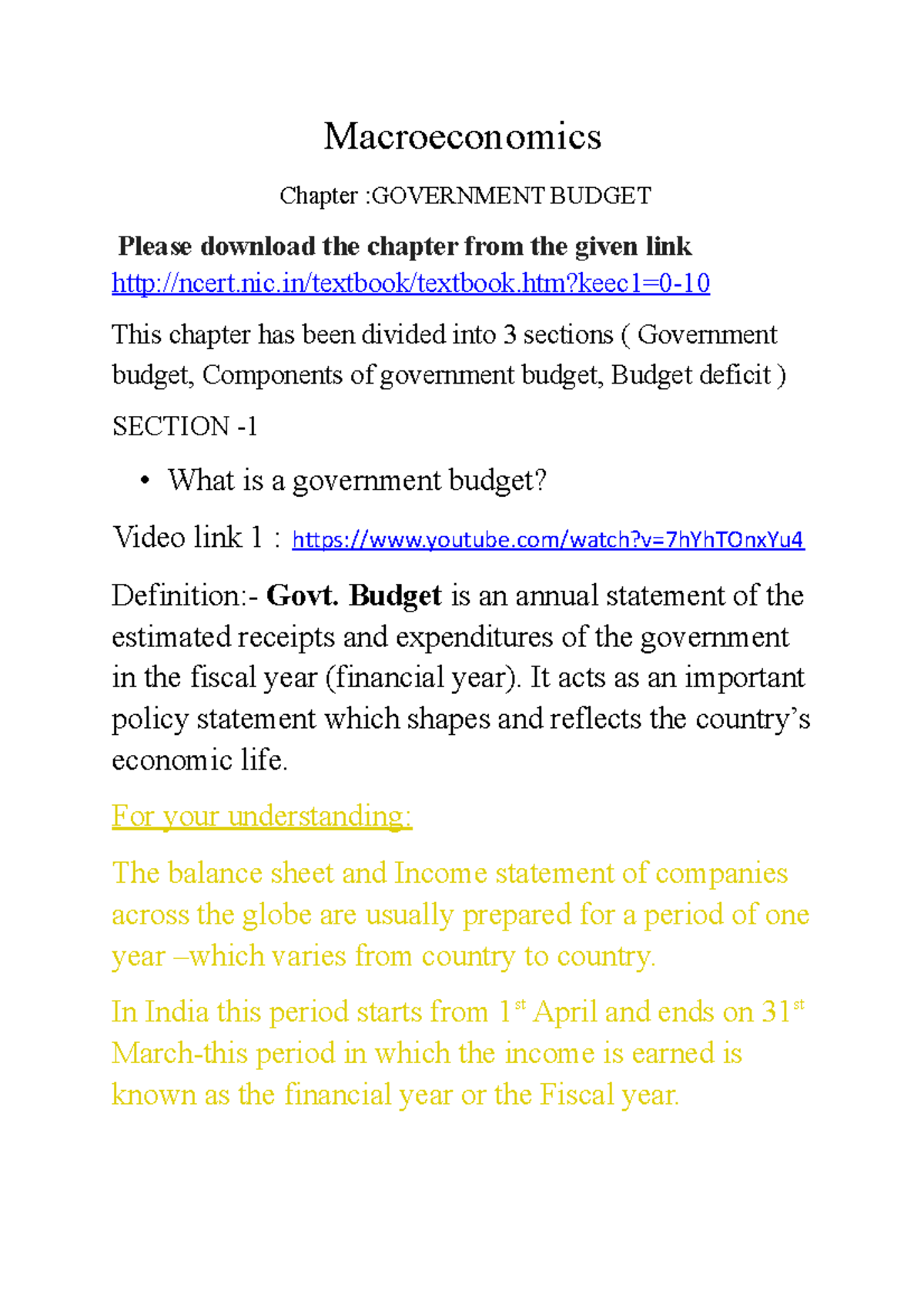 Macroeconomics -Government budget notes - Macroeconomics Chapter ...