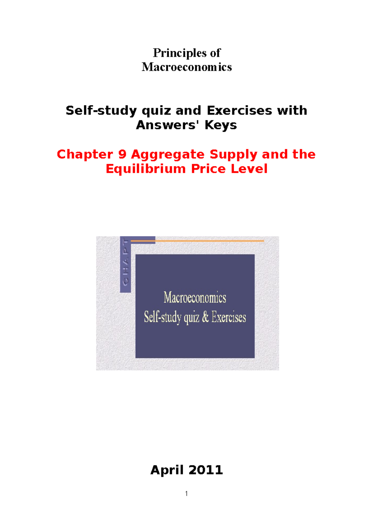 Self study exercises Chapter 9 with answers - Principles of ...