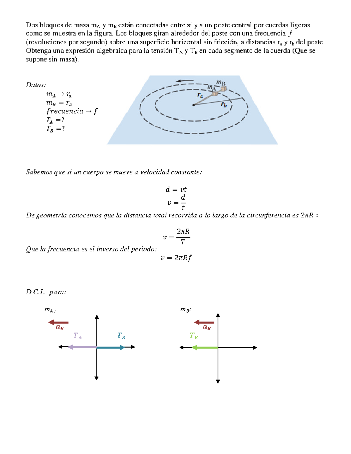 Dos cuerdas con bloques girando - Dos bloques de masa mA y mB están ...