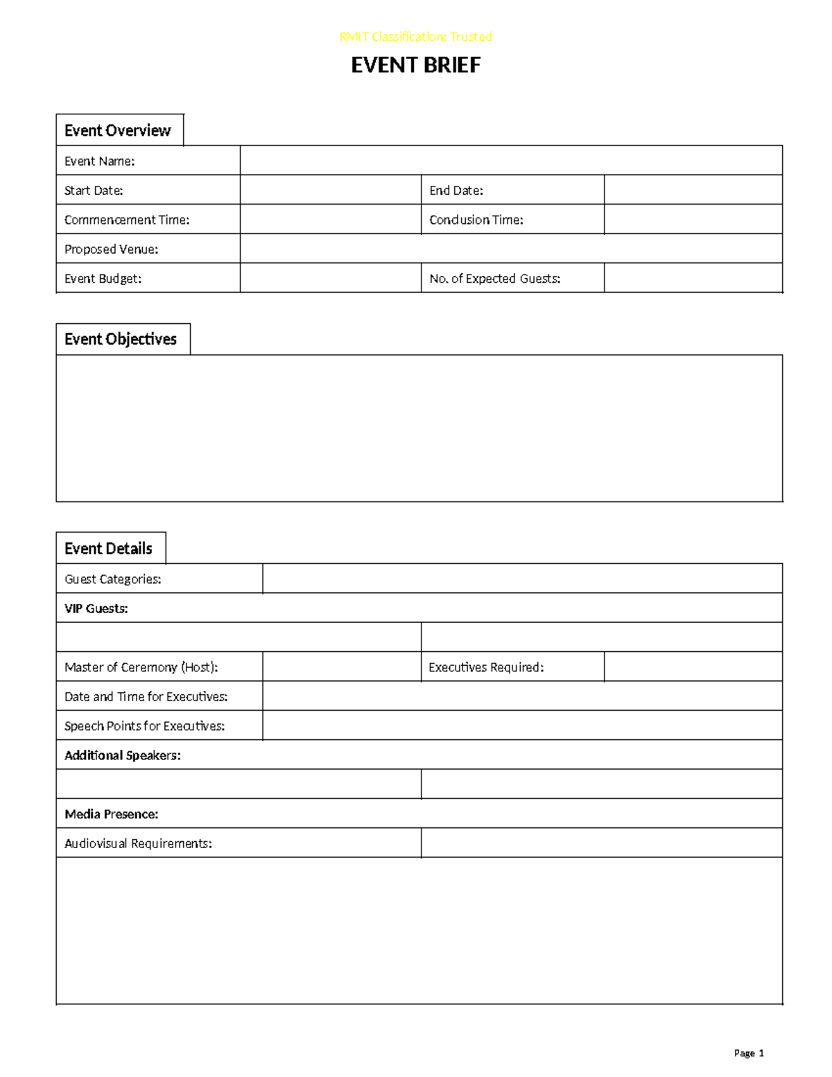 Event Brief Template - RMIT Classification: Trusted EVENT BRIEF Event ...