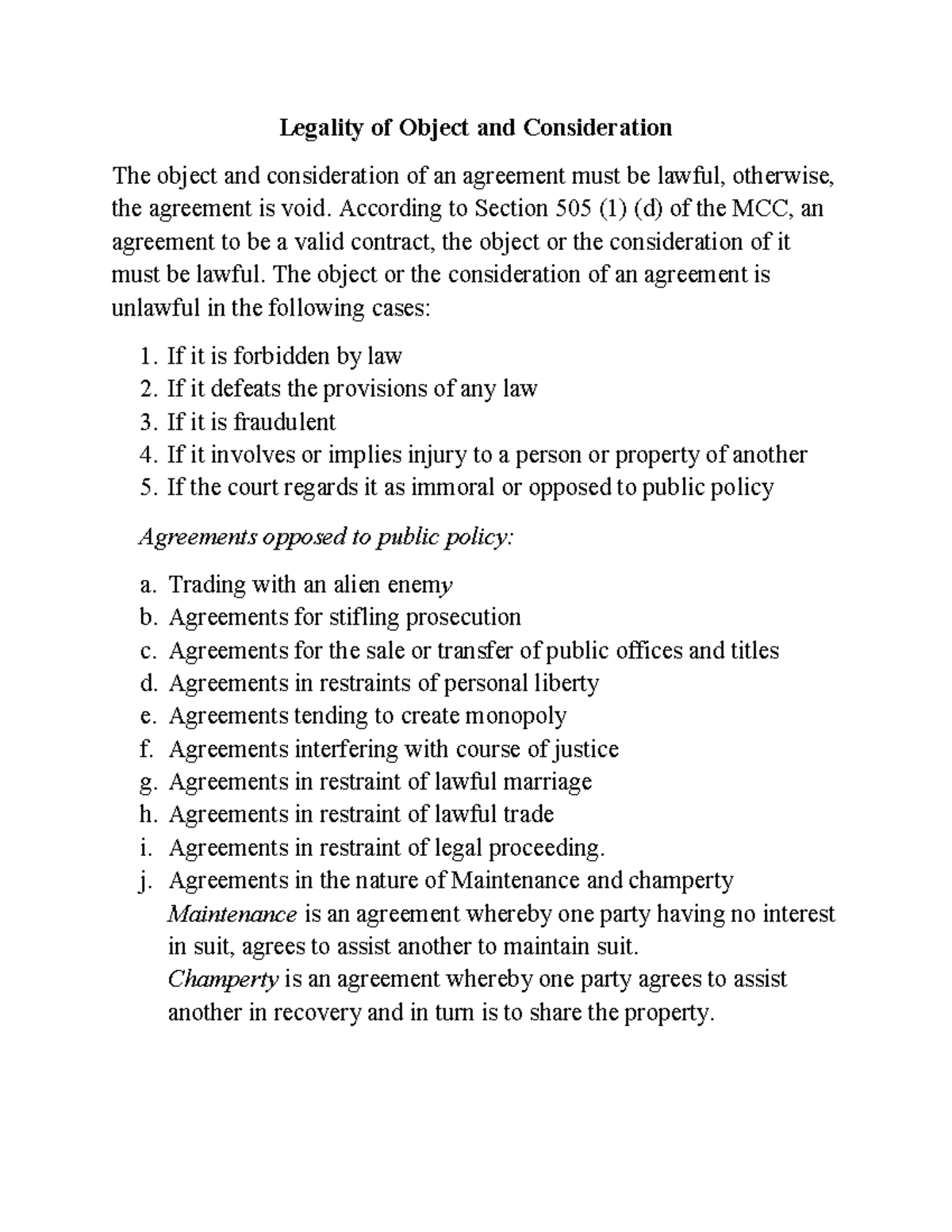Chapter 7 Legality of Object and Consideration 1 - Legality of Object ...