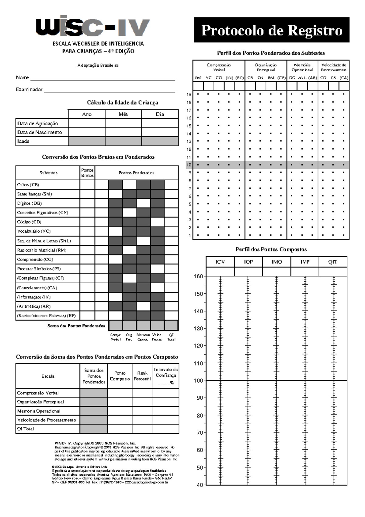 WISC IV protocolo de registro - ESCALA WECHSLER DE INTELIGENCIA PARA ...
