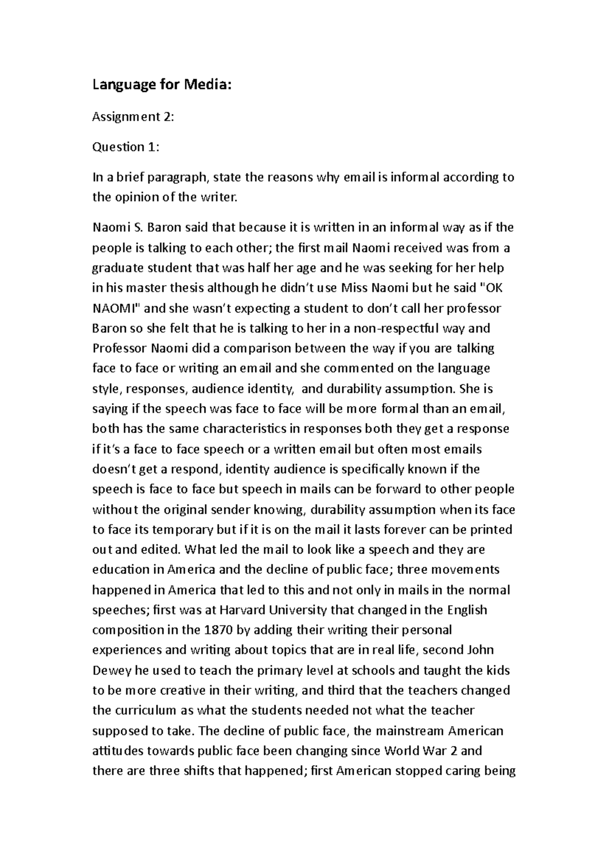 Language for Media Assignment - Week 9 (1) - Language for Media ...