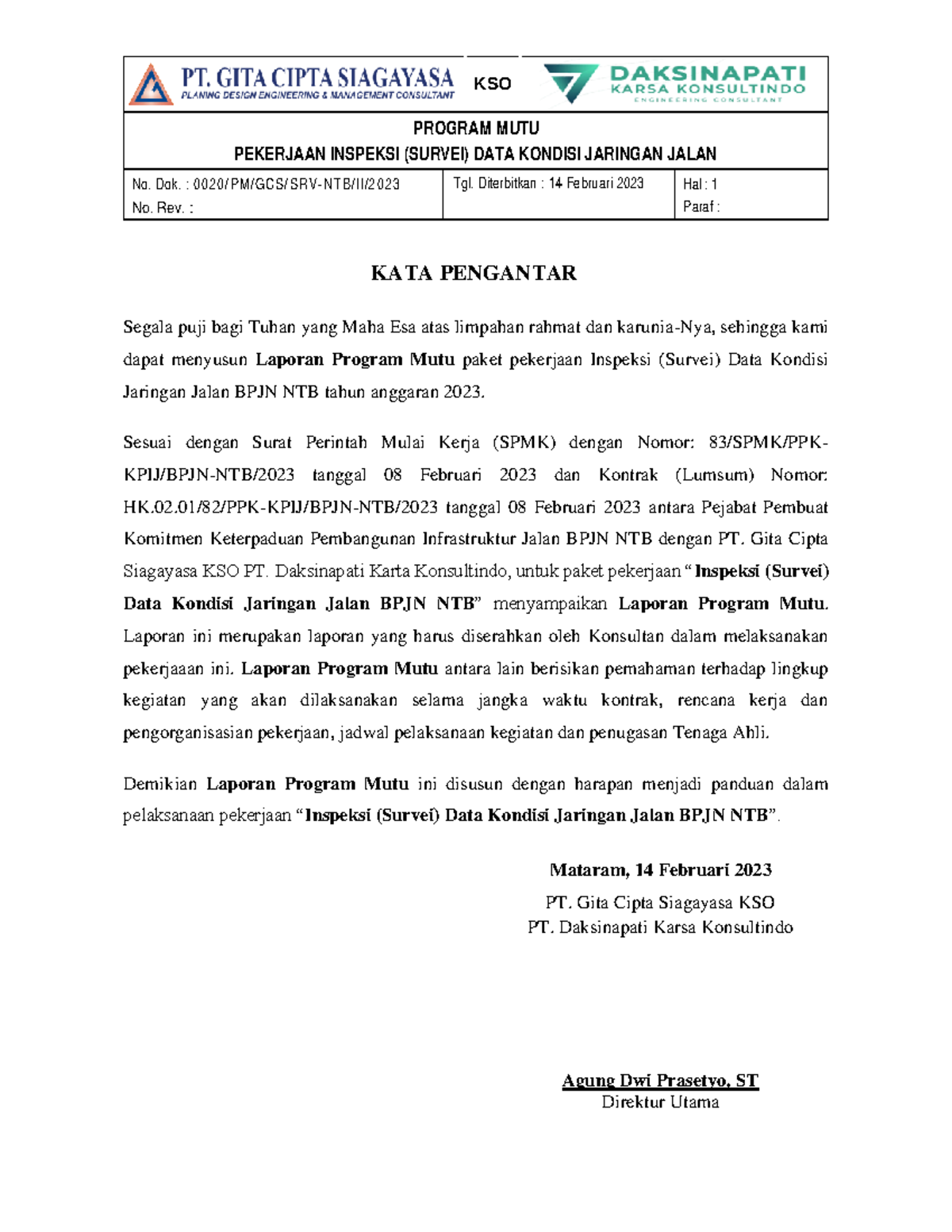 Program MUTU NTB 2023 rev - No. Dok. : 00 20 / P M/ G C S/ S R V ...