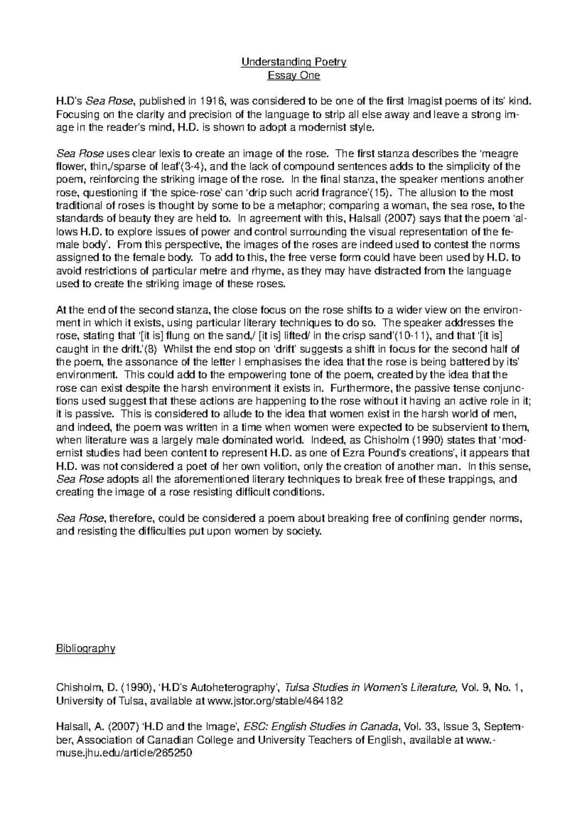 Understanding Poetry:Assessment One - Understanding Poetry Essay One H ...