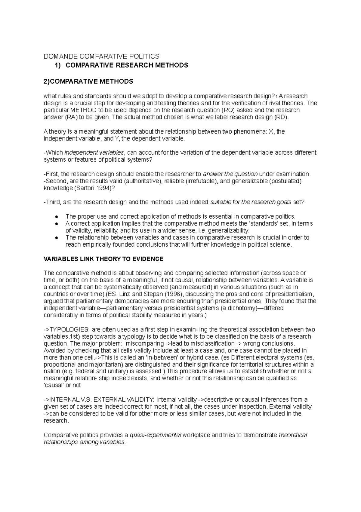 Comparative Politics - DOMANDE COMPARATIVE POLITICS 1) COMPARATIVE ...