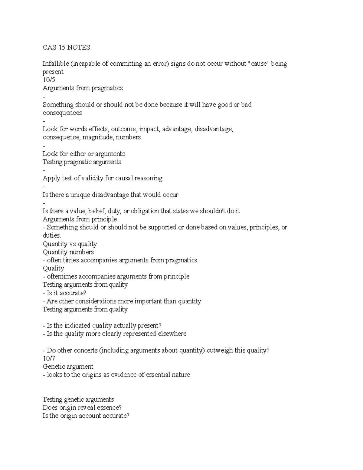 CAS 15 Notes - CAS 15 NOTES Infallible (incapable of committing an ...