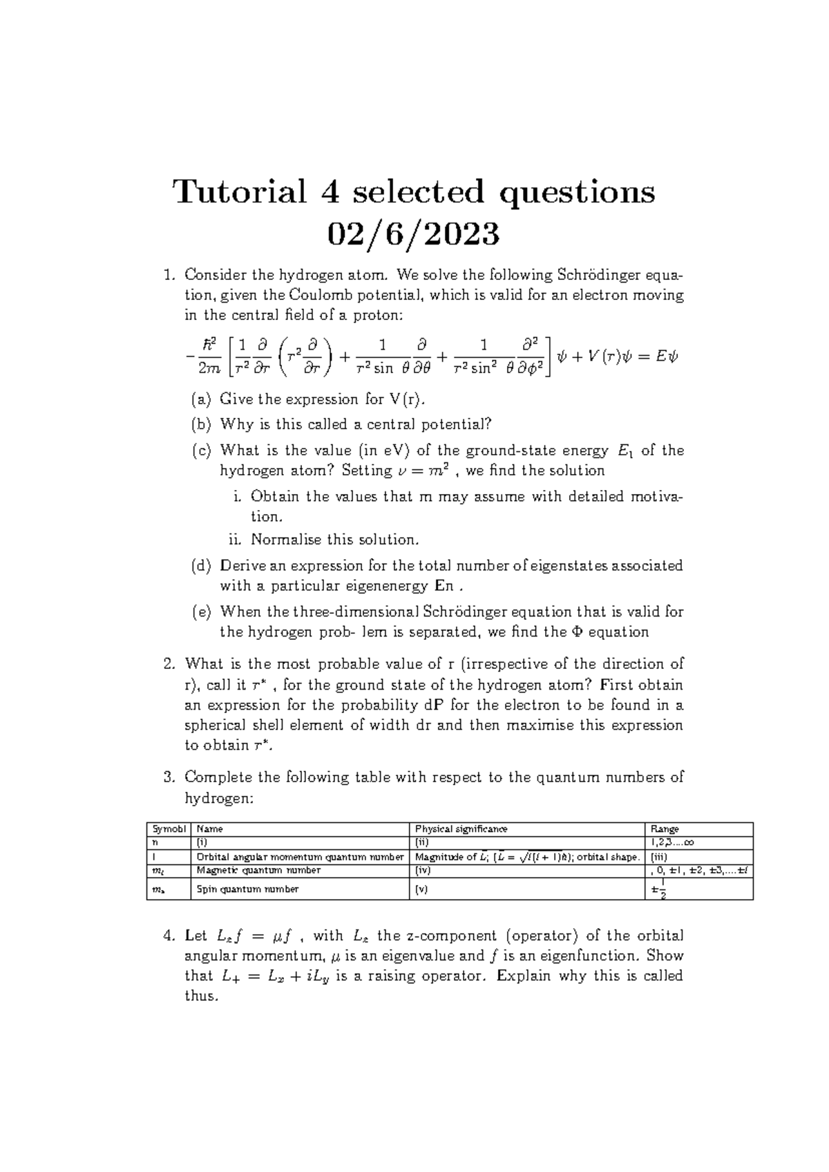Tutorial 4 - THIS A TOTURIAL - Tutorial 4 selected questions 02/6 ...
