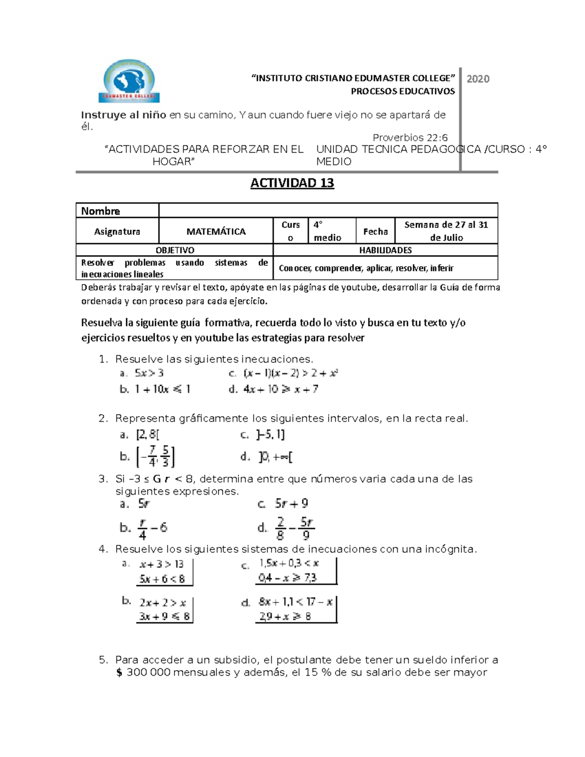 Matemática GUÍA 13 Curso 4° Medio 27 - “INSTITUTO CRISTIANO EDUMASTER ...