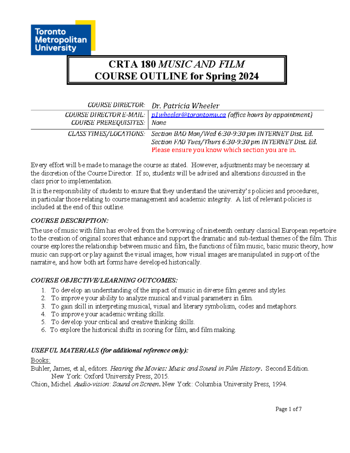P 2024 Course Outline CRTA 180 - CRTA 180 MUSIC AND FILM COURSE OUTLINE ...