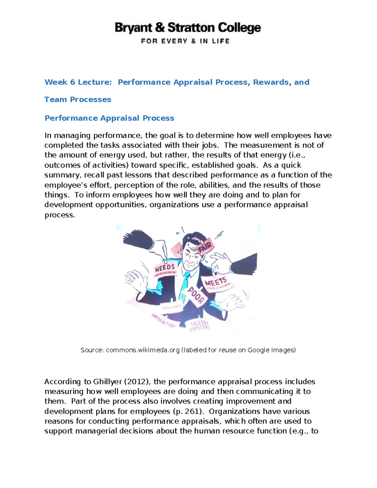 BUSS410 Week 6 Lecture - Week 6 Lecture: Performance Appraisal Process, Rewards, and Team ...