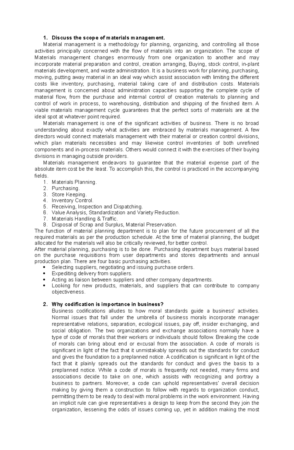 Discuss the scope of materials management - 1. Discuss the scope of ...