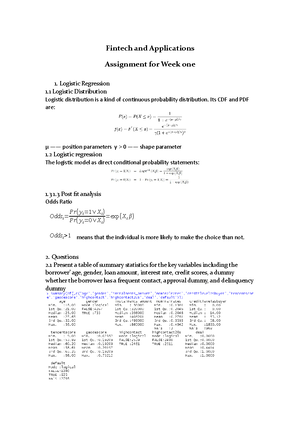 FIN3210 Week 6 Assignment - FIN3210 Fintech Theory and Practice Assignment for Week six Data ...
