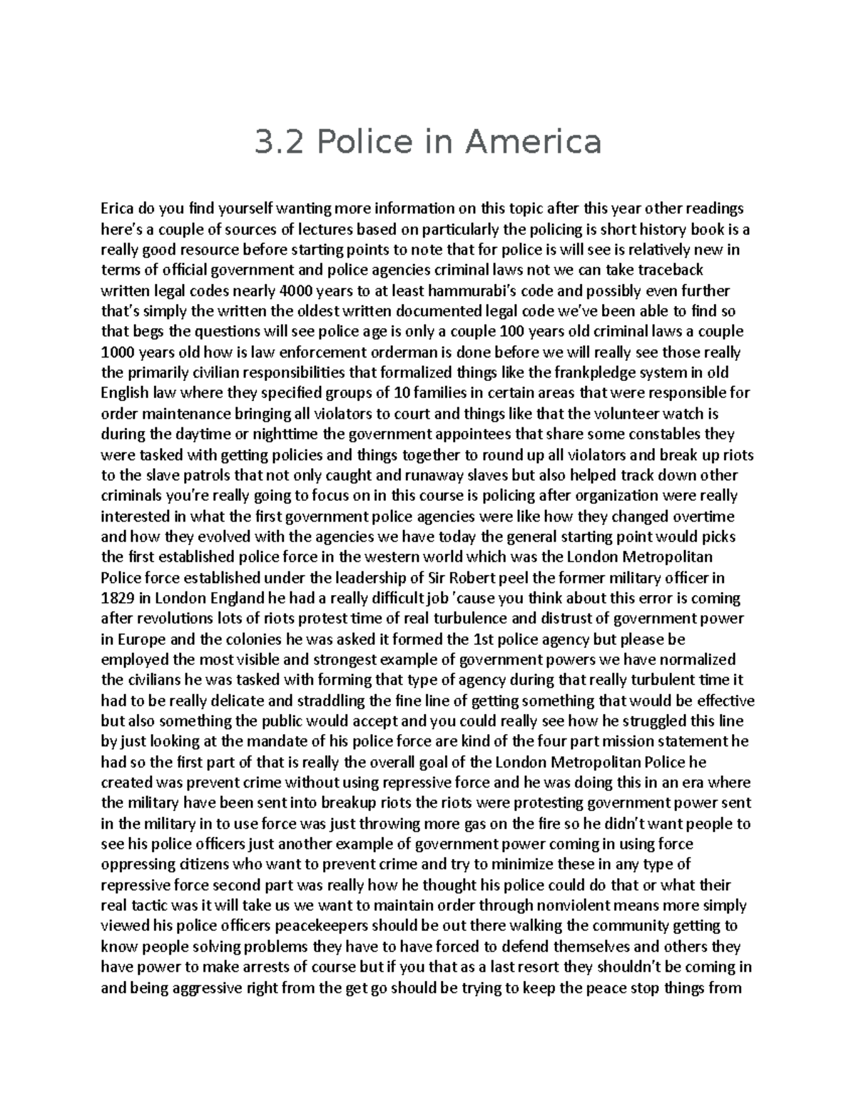 Exam2 - Ellen Ballard - 3 Police in America Erica do you find yourself ...