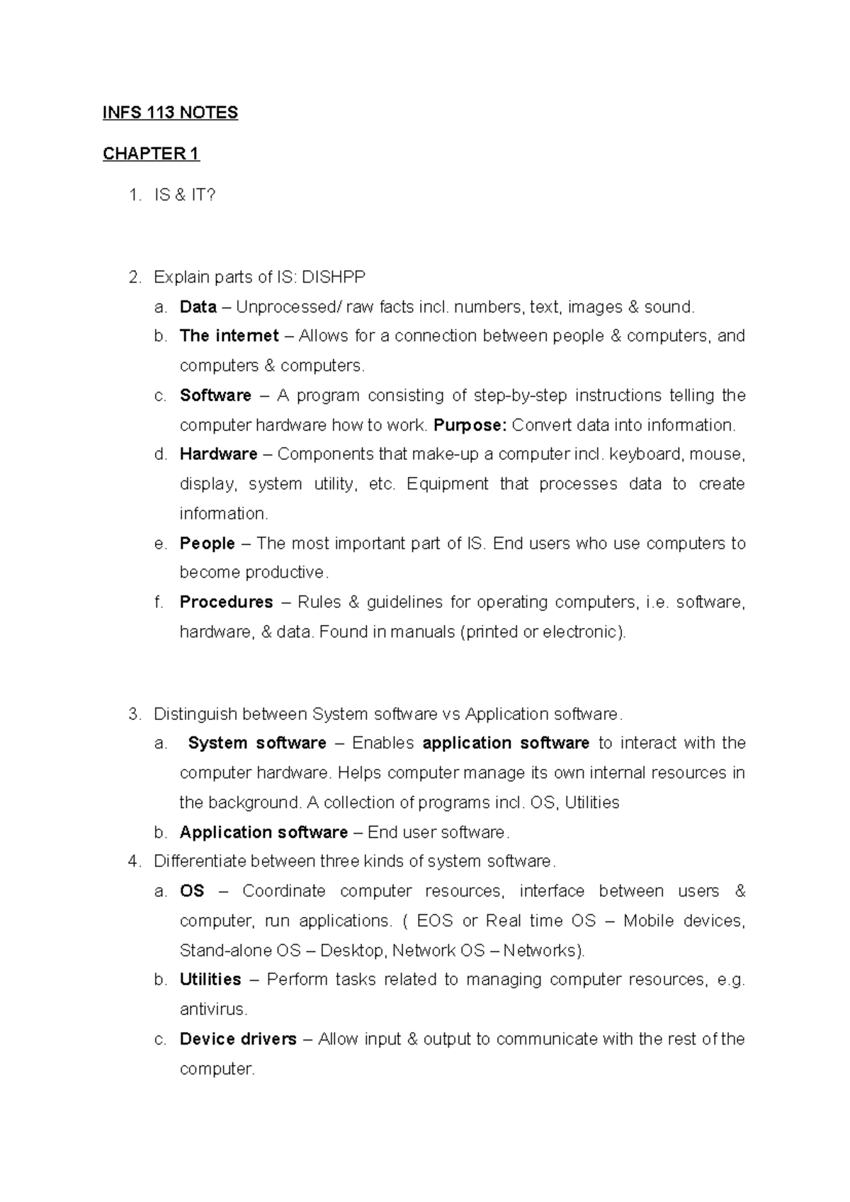 Infs 113 Notes Chapter Summaries Infs 113 Notes Chapter 1 1 Is And It Explain Parts Of Is