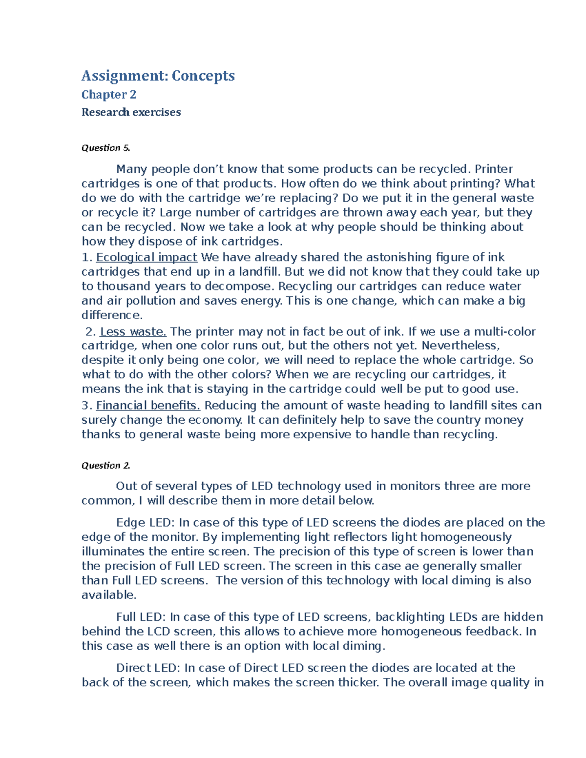 Chapter 2 NT - Assignment: Concepts Chapter 2 Research exercises Question 5. Many people don’t ...