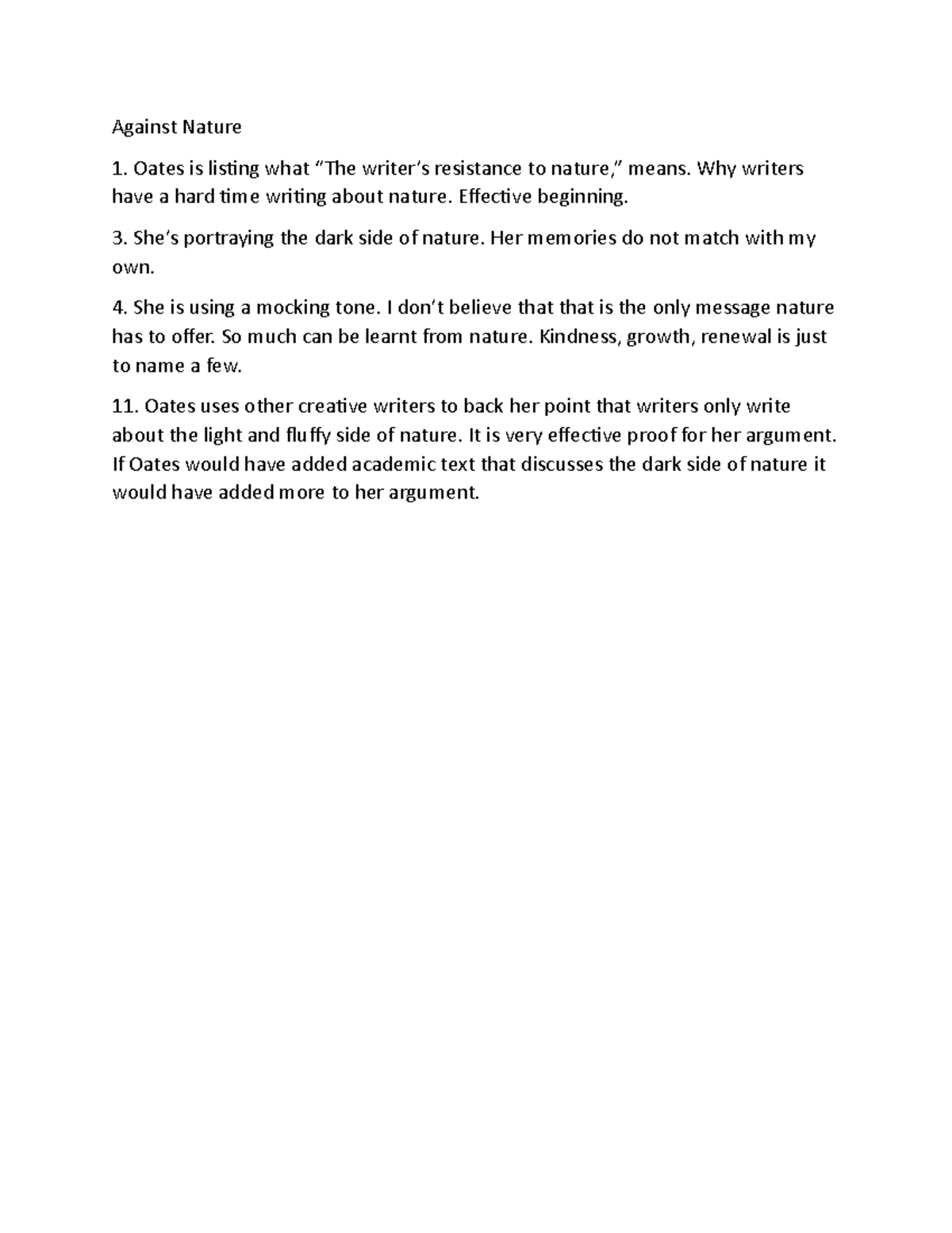 Against Nature - Against Nature Oates is listing what “The writer’s ...