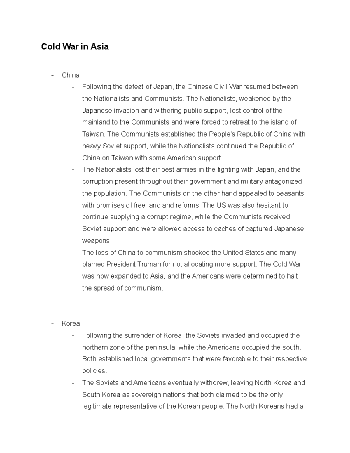 Cold War in Asia - Notes about the Cold War during Asia, specific ...