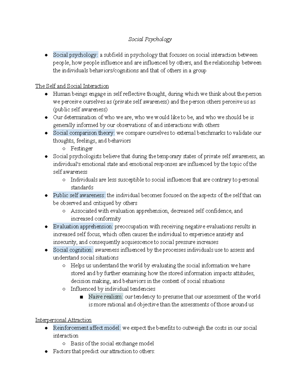 Chapter 11 notes - Social Psychology Social psychology: a subfield in ...