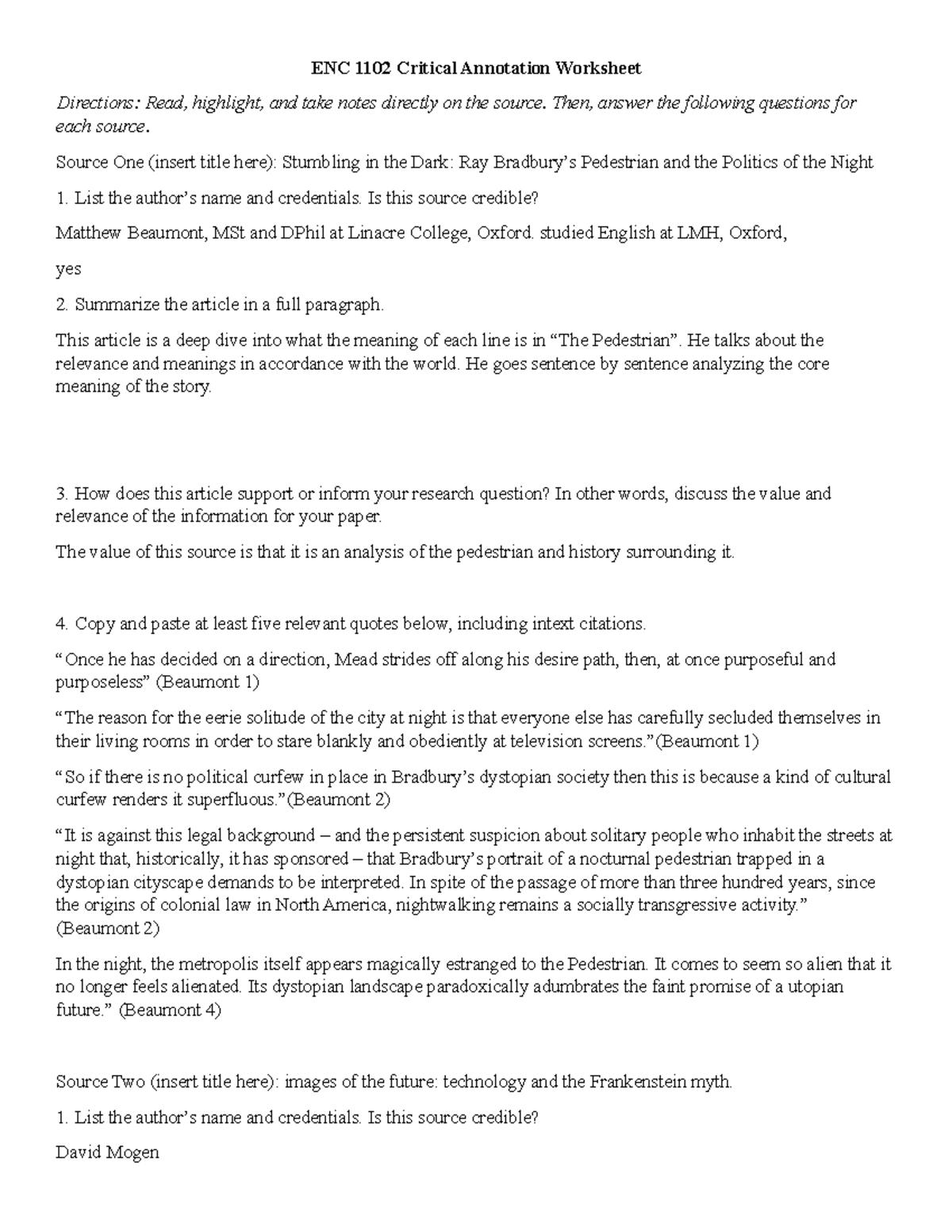 Critical Annotation Handout Online - ENC 1102 Critical Annotation ...