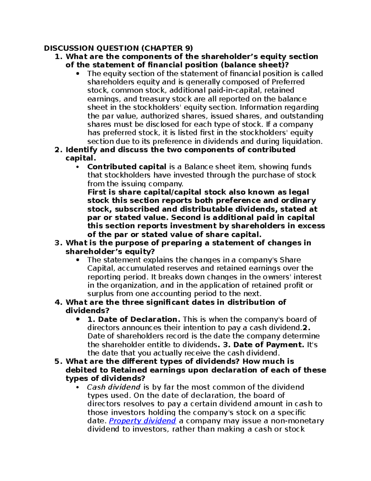 Chapter 9 Accounting - DISCUSSION QUESTION (CHAPTER 9) 1. What are the ...