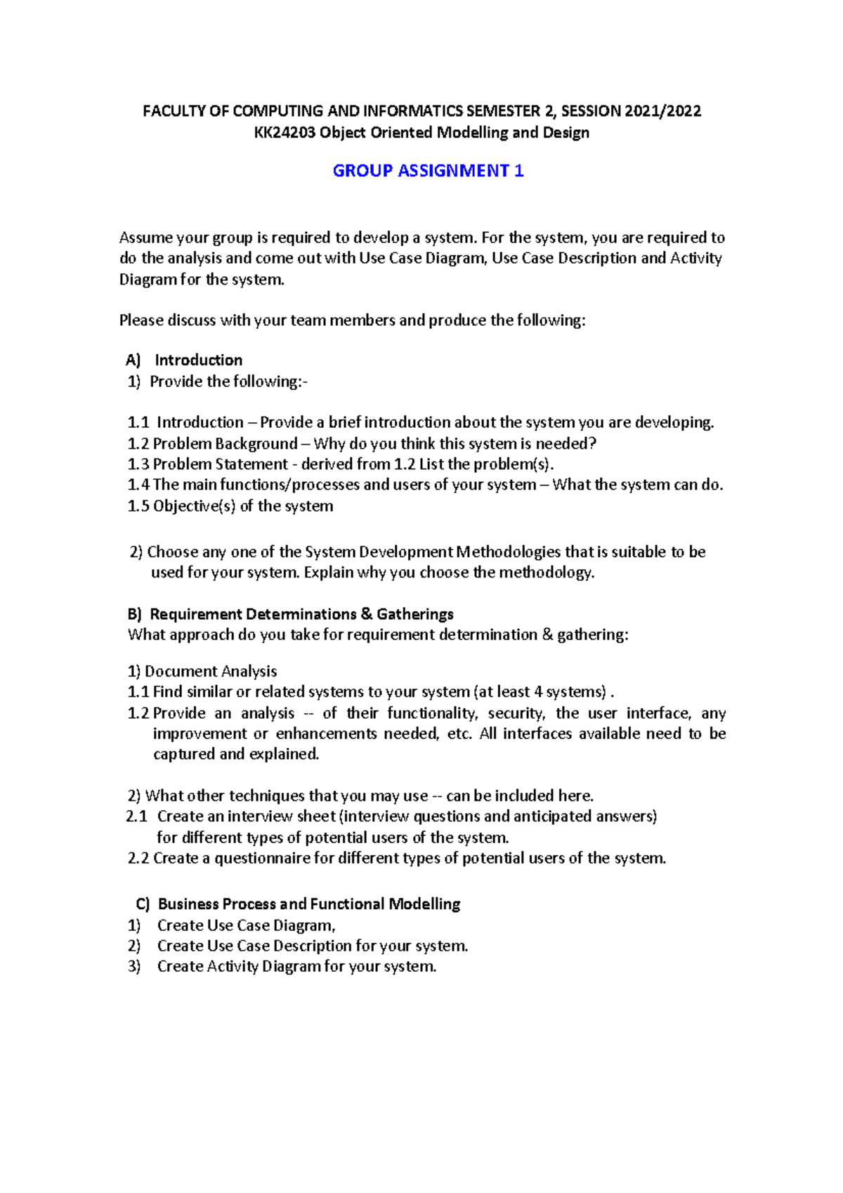 KK24203 Group Assignment 1 - FACULTY OF COMPUTING AND INFORMATICS SEMESTER 2, SESSION 2021 ...