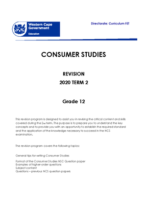 Gr 10 Term 3 Test 2022 - A practice test for consumer studies for grade ...