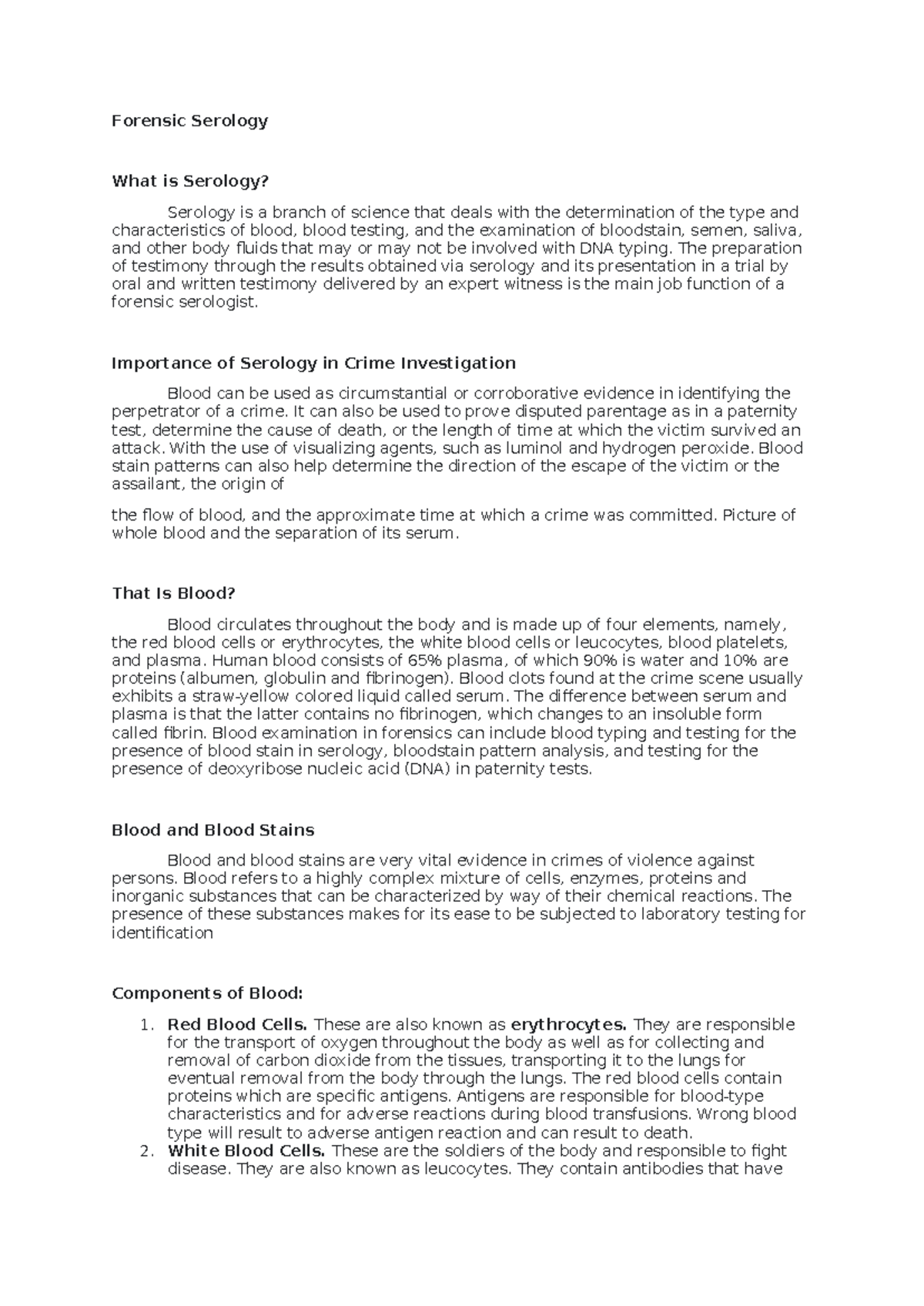 Forensic-Analysis - BSBA - Forensic Serology What is Serology? Serology ...