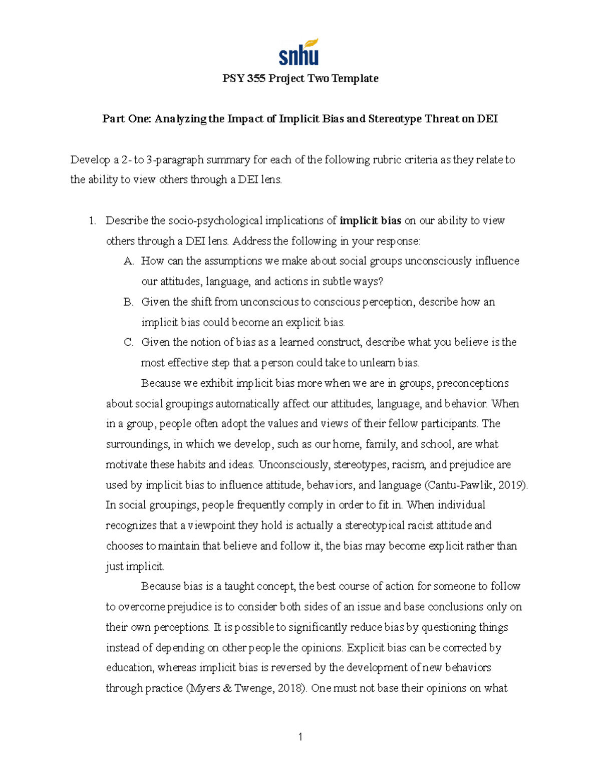 Neliana Rivera. PSY 355 Project Two - PSY 355 Project Two Template Part ...