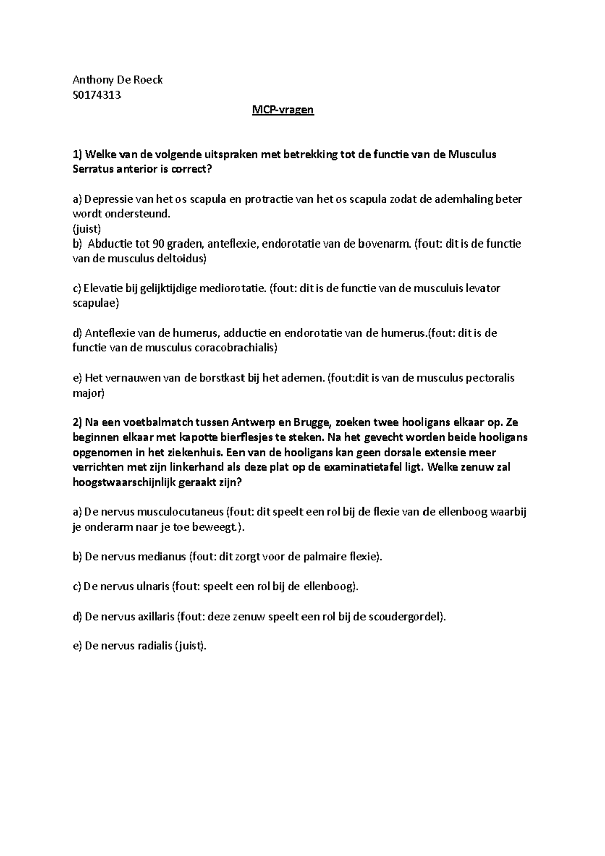 MCP-vragen anatomie - Cijfer: 6/10 - Anthony De Roeck S0174313 MCP ...